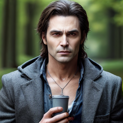 ancient vampire, male, cold, holding white oak stake