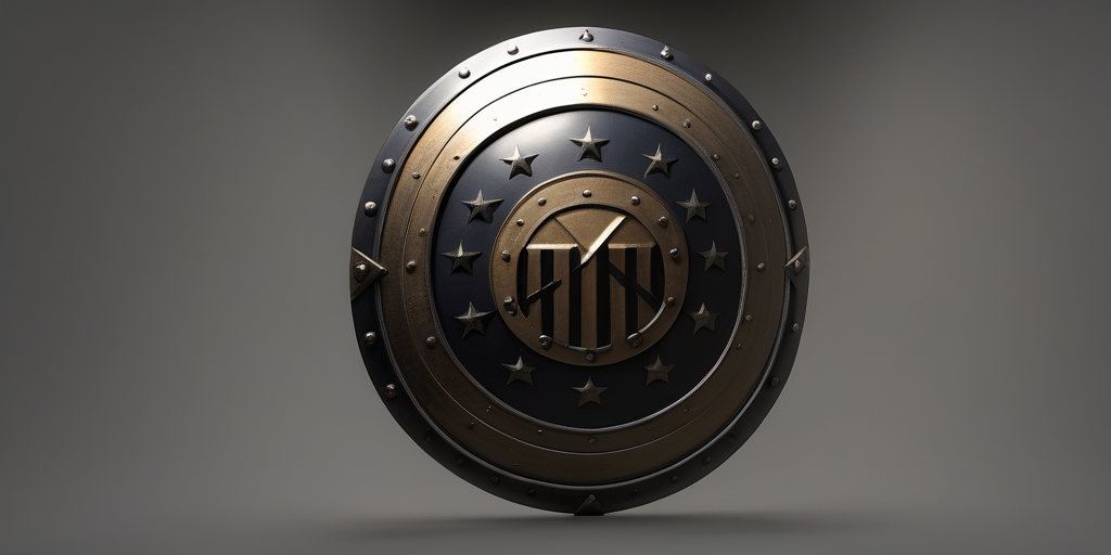 Intricately Designed Shield with Star Patterns and Bold Central Emblem