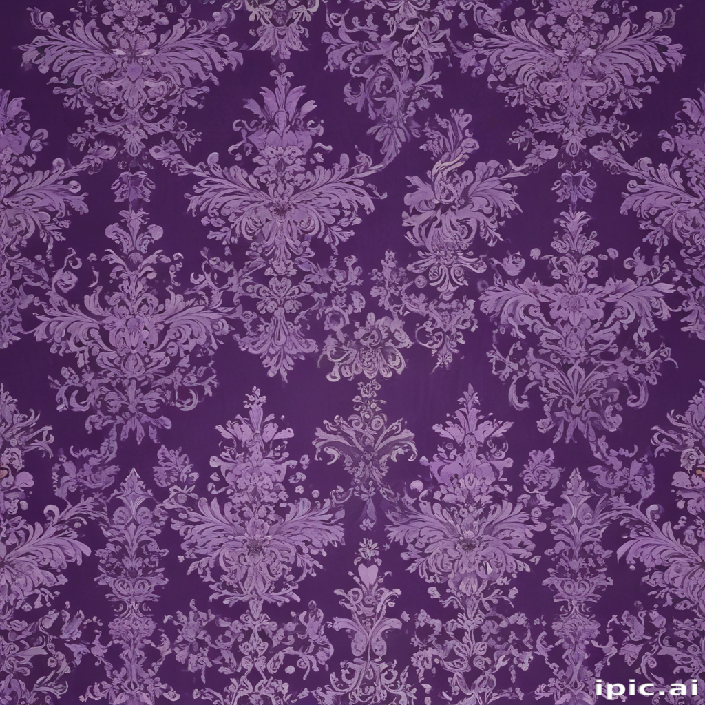Elegant Purple Floral Damask Pattern with Intricate Designs and Textures.