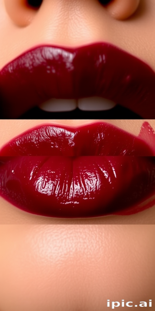 Close-Up of Glossy Deep Red Lips Showcasing Stunning Makeup Techniques