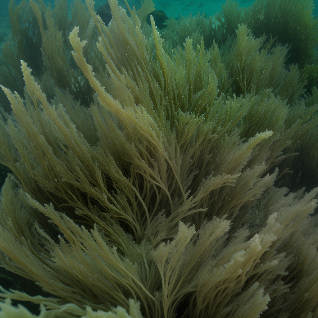 Underwater Scene Featuring Lush Green Seaweed in Vibrant Ocean Environment