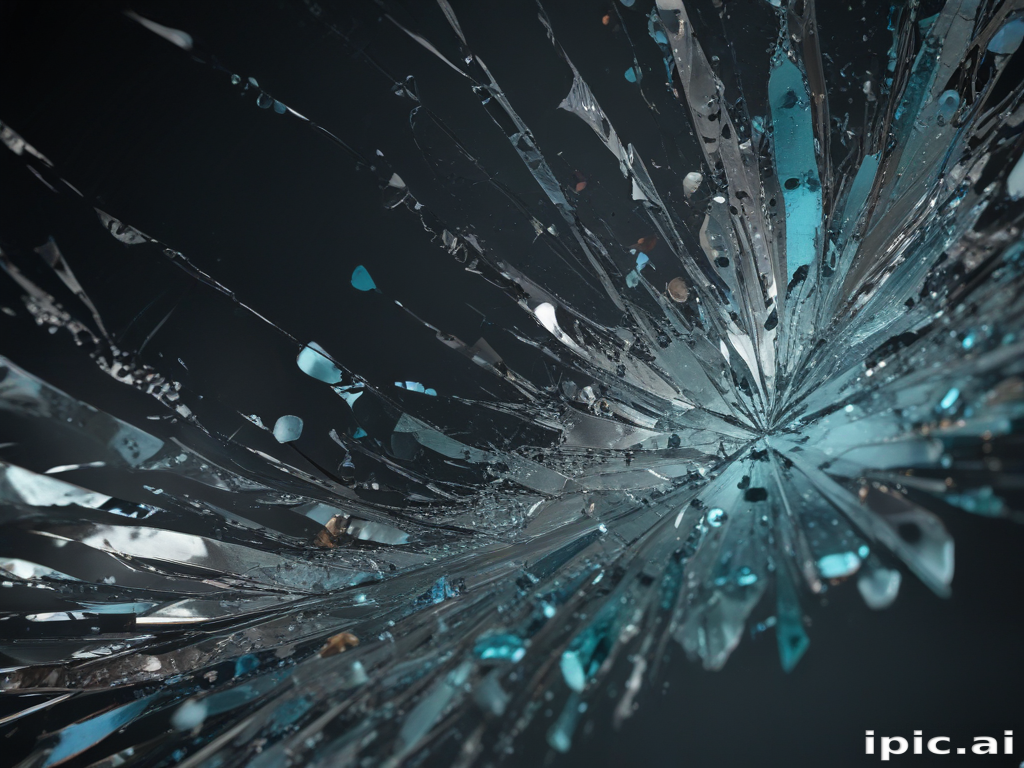 Intricate Shattered Glass Design with Radiant Blue Accents and Reflections