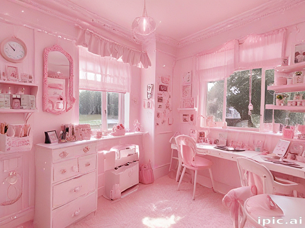 A Dreamy, All-Pink Room Filled with Whimsical Decor and Soft Light.