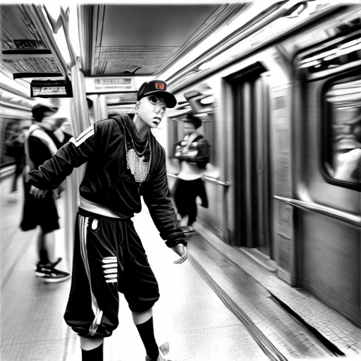 CHINESSE RAPPER IN SUBWAY TRAIN BEHIND HIM MANY HIP HOP DANCERS. COMIC ...
