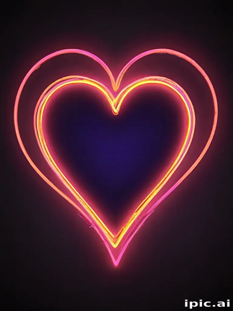 Bright Neon Heart Design with Vibrant Colors Against a Dark Background