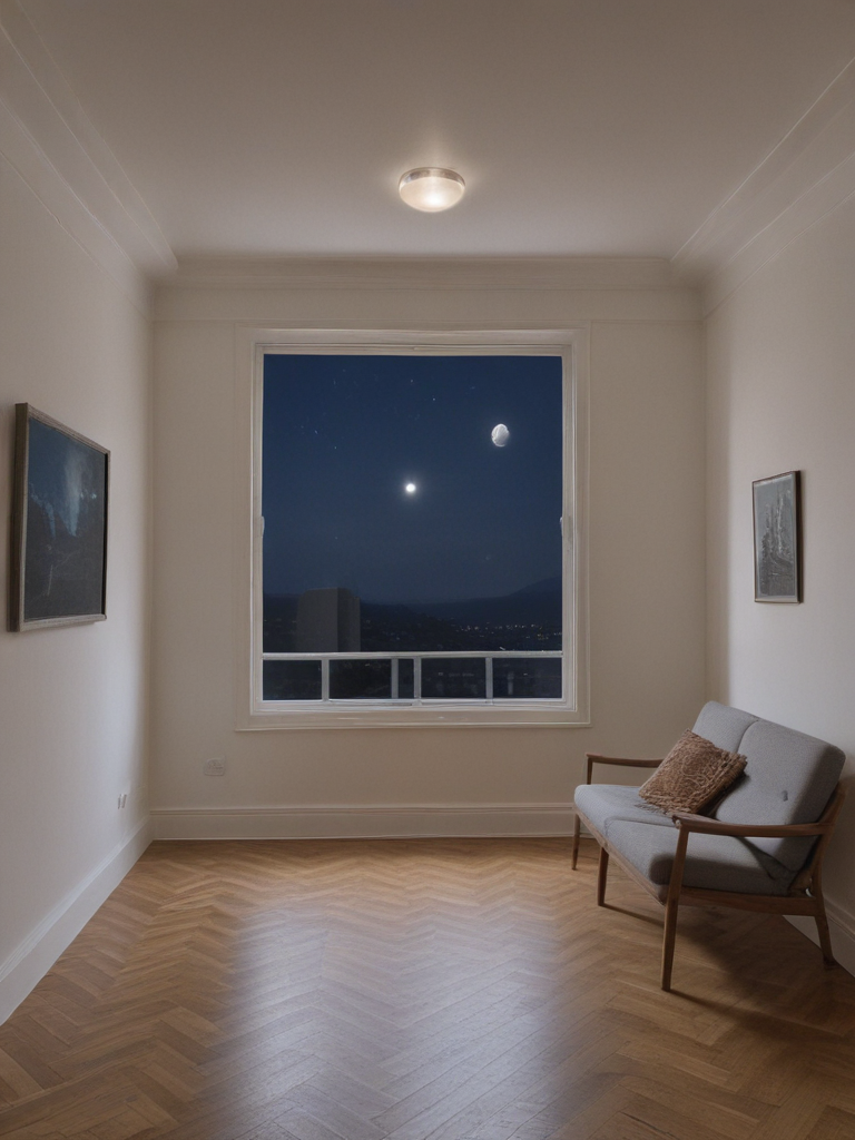 A wide room with moon light
