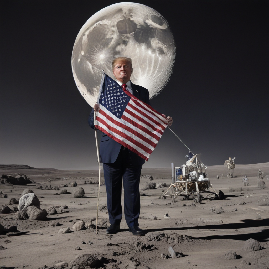 Donald trump putting American flag on the moon