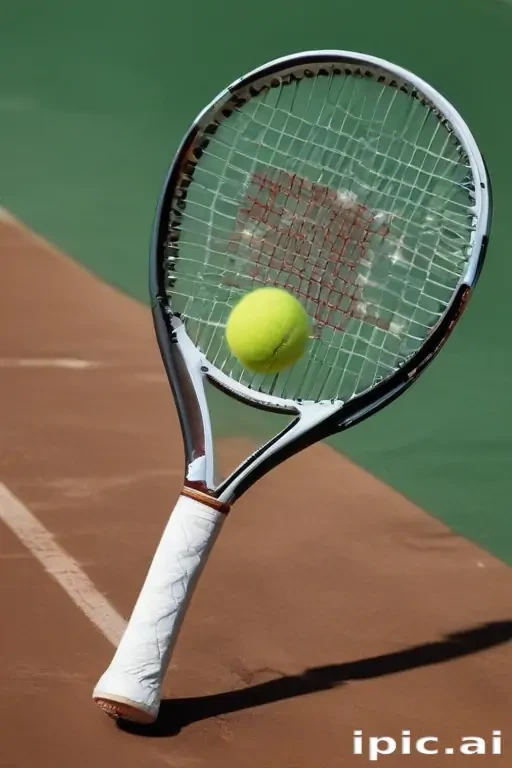 A Tennis Racket Positioned Close to a Bouncing Yellow Tennis Ball.