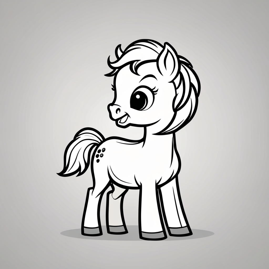 simple line drawing of cartoon Pixar style happy colt low detail ...