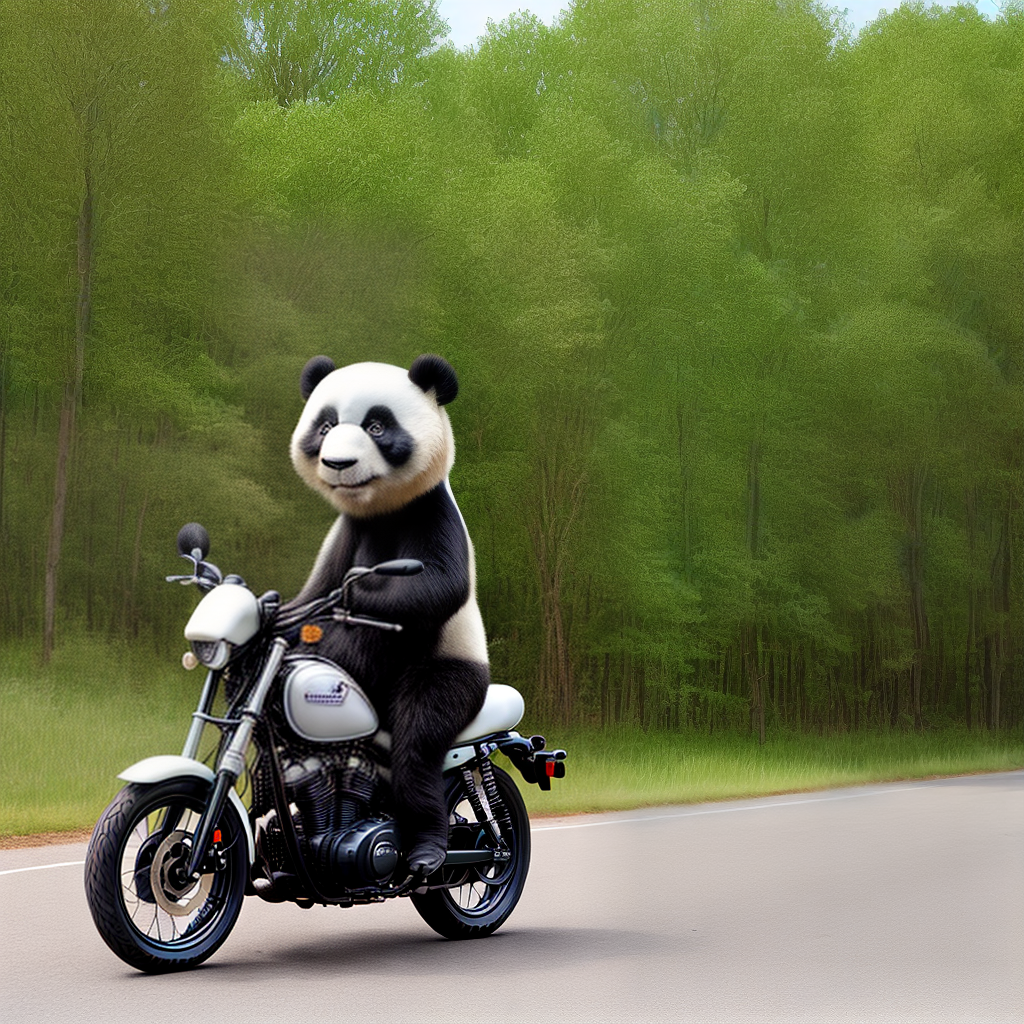 panda roux qui fait de la moto