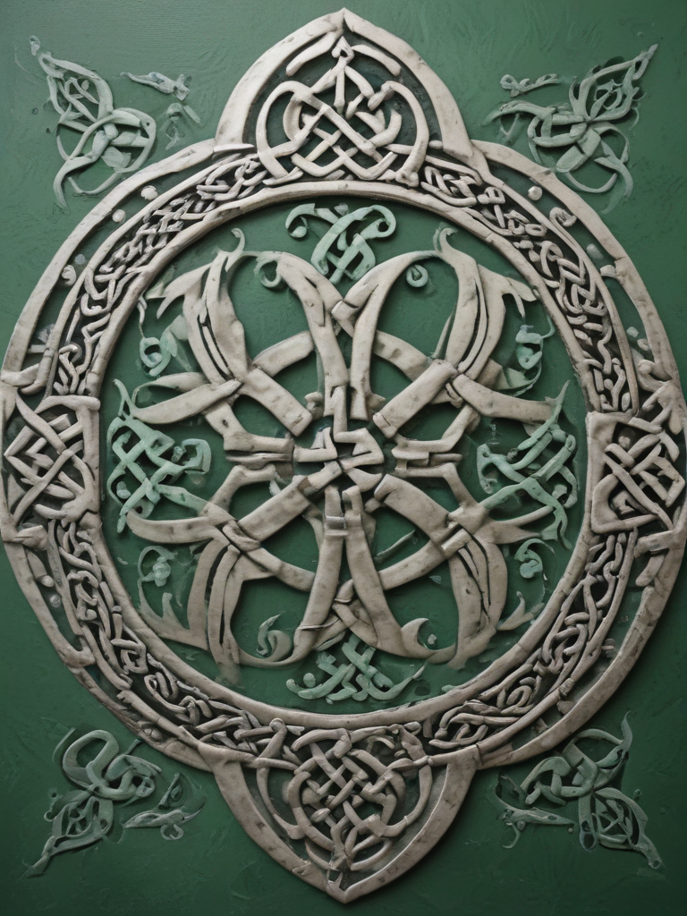 Anglo Saxon and Celtic battle. Green background with Celtic knot work