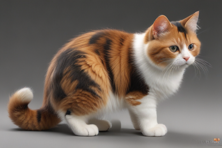 A Beautiful Calico Cat with Striking Fur Patterns and Expressive Eyes.