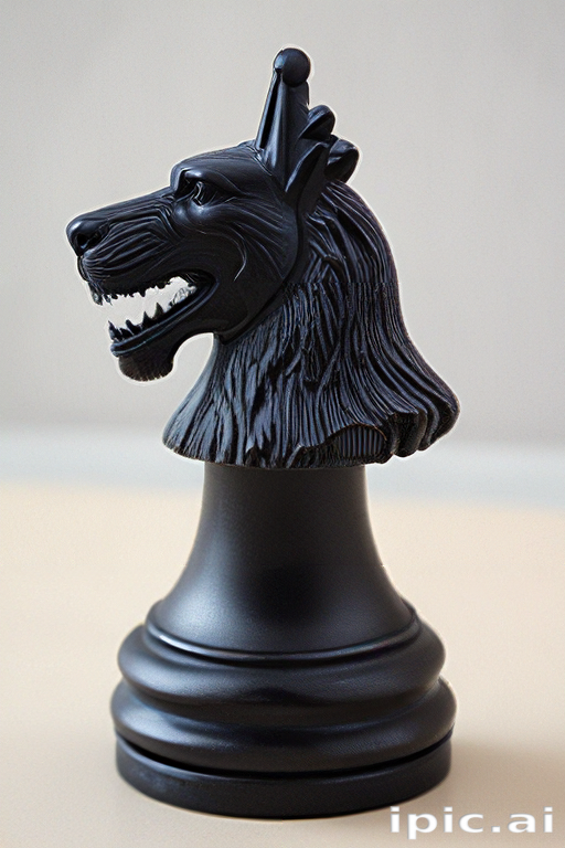 Intricately Designed Black Chess Piece Shaped Like a Fierce Lion