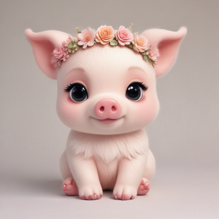 cute kawaii pig with flowercrown sitting anime drawing chibi