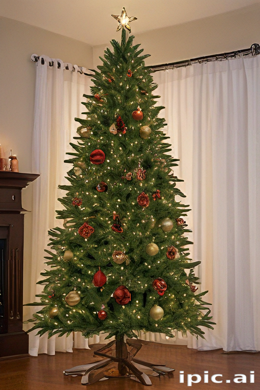 Beautifully Decorated Christmas Tree with Lights and Ornaments in Cozy Home