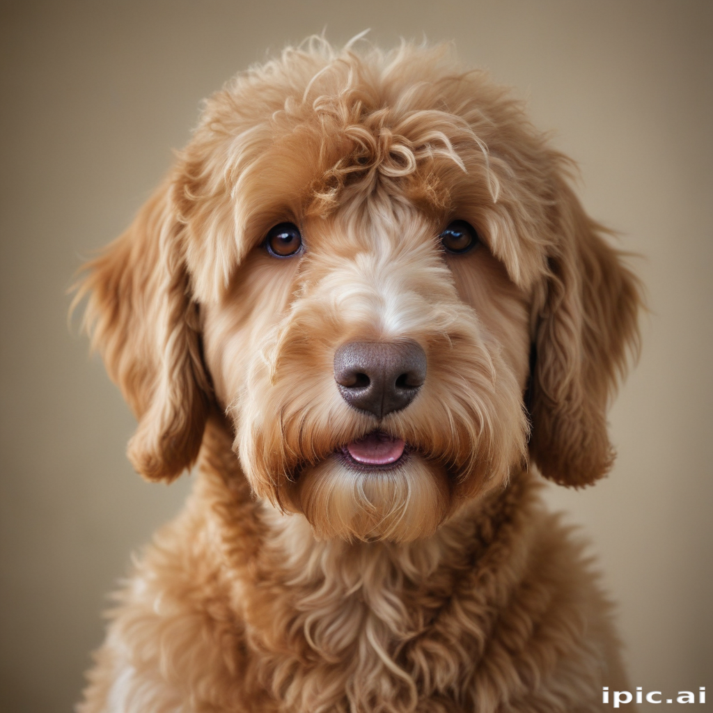A Charming Golden Doodle Dog with Soft Fur and Playful Expression.
