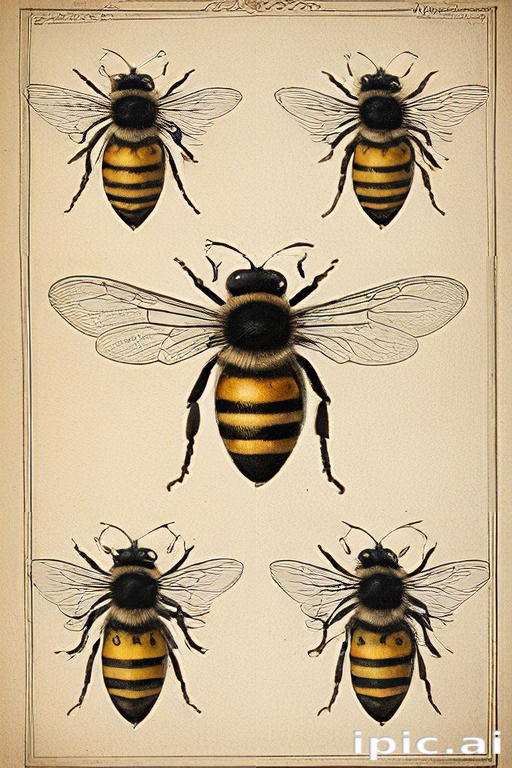 Detailed Illustration Showcasing Multiple Angles of Various Bee Species