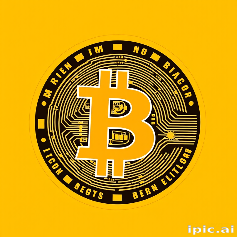 Bitcoin Symbol Against a Bright Yellow Background with Circuit Patterns