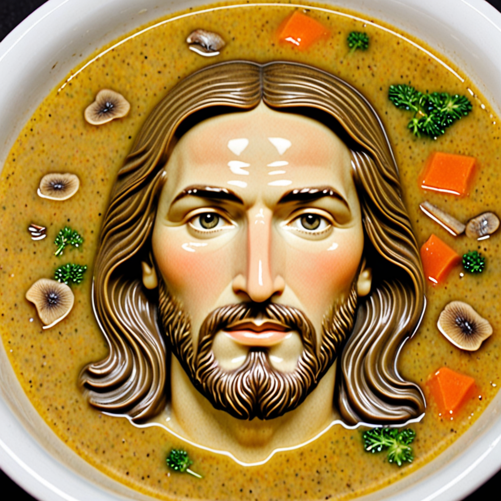 jesus christ lookalikes in bowl mushroom soup