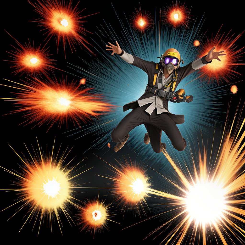 Adventurous Hero Leaping Through Explosions in a Dynamic Action Scene