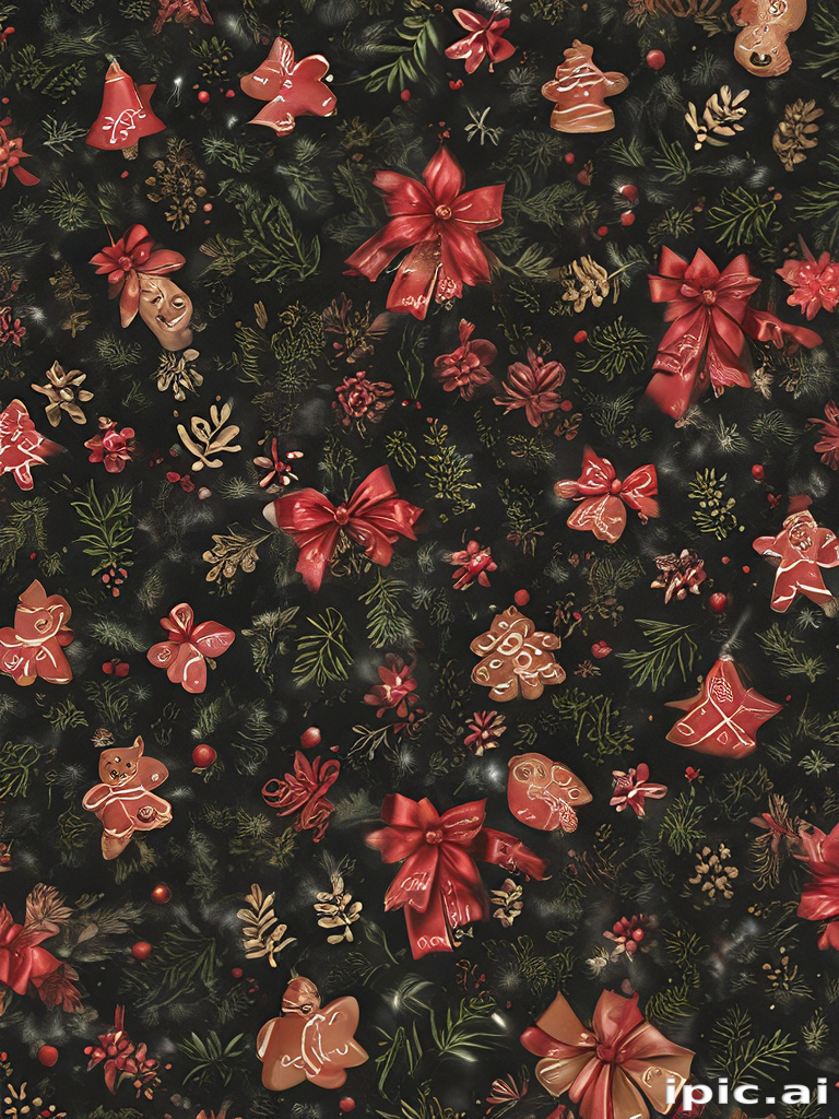 Festive Holiday Pattern Featuring Gingerbread Cookies and Christmas ...