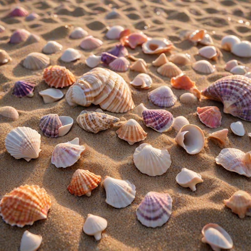Colorful Collection of Seashells Beautifully Arranged on a Sandy Beach