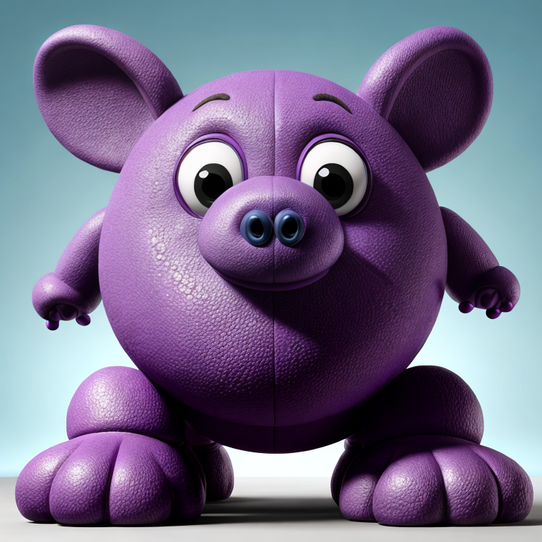 A purple creature with blue splashes of colour, a big round teardrop ...