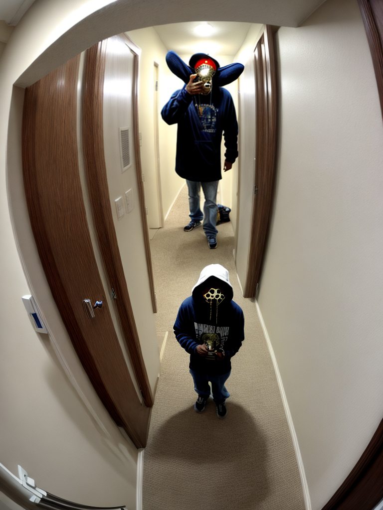 MF DOOM and Jesus Christ in a hallway fish eye camera