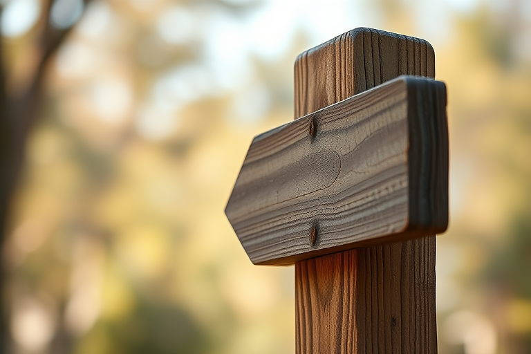 Wooden Directional Signpost Pointing Towards an Unseen Scenic Path Ahead