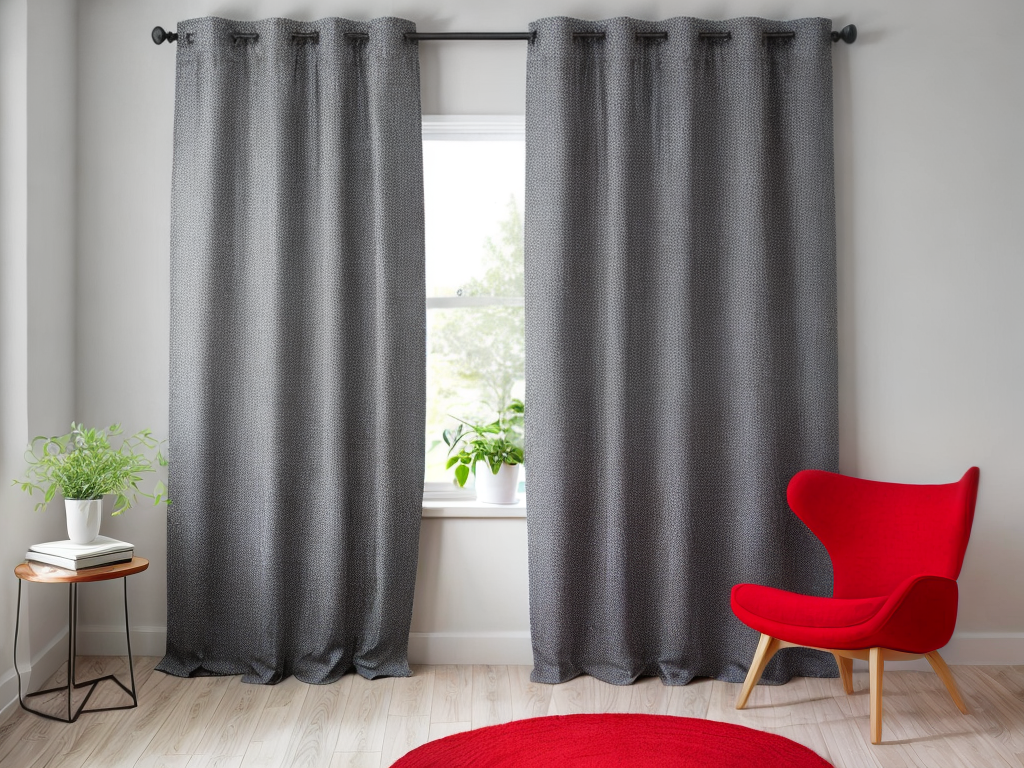 Scandinavian interior, Ikea, blackout curtain, red round rug