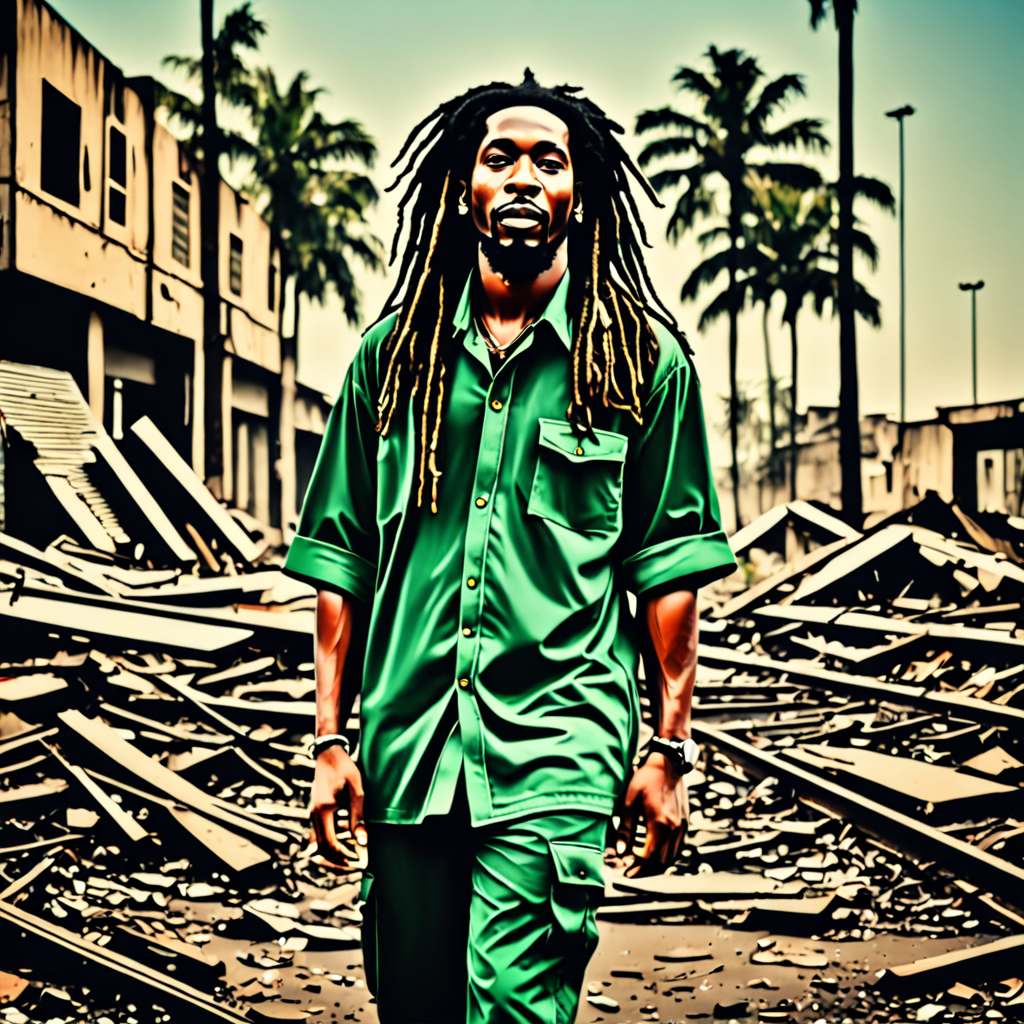 reggae burned urban ground. flat colors. Monochrom background