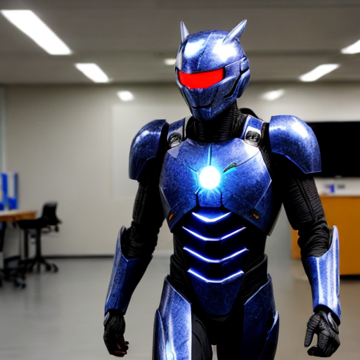 A full body high-tech suit of armor, with someone in it, with all the ...