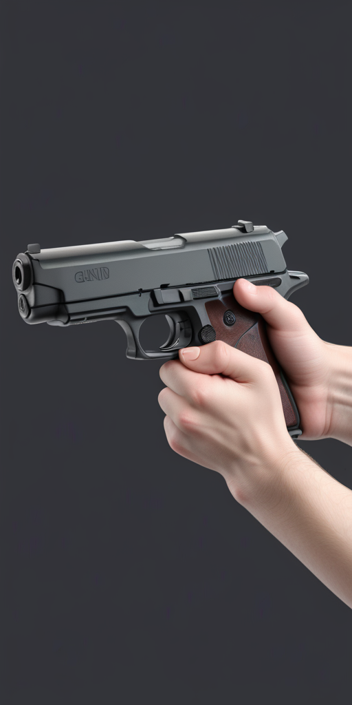 Realistic Render of a Hand Holding a Modern Handgun on Display