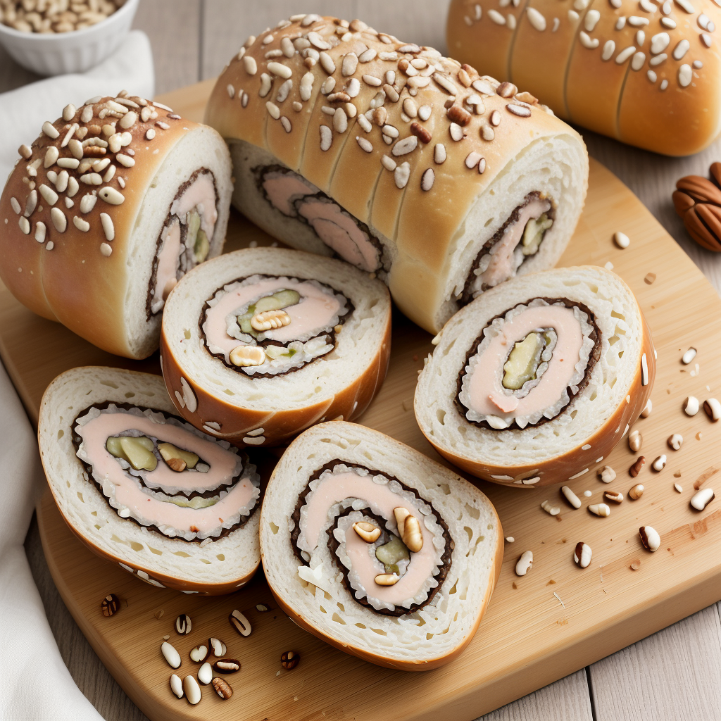 Deliciously Rolled Bread Loaf with Nut and Seed Filling on Display