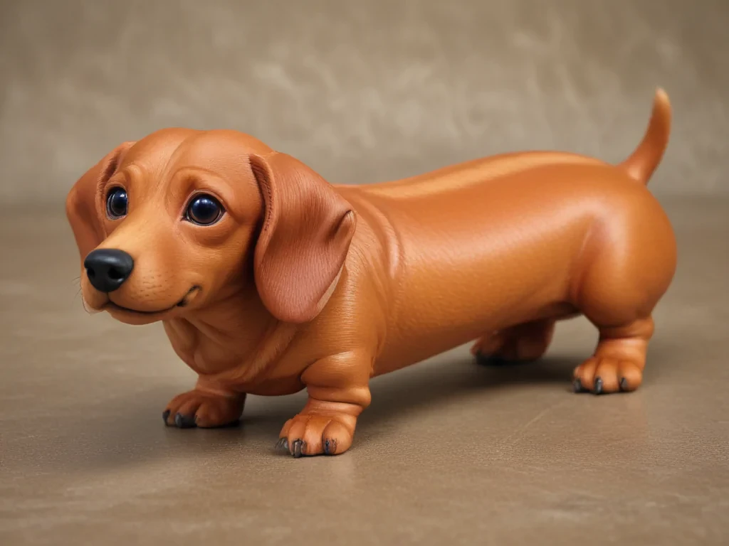 A Charming Realistic Toy Dachshund Dog Figurine with Playful Expression.