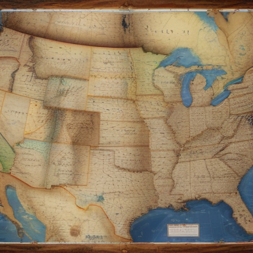 Historical Map Illustrating the United States with Detailed Geographic ...