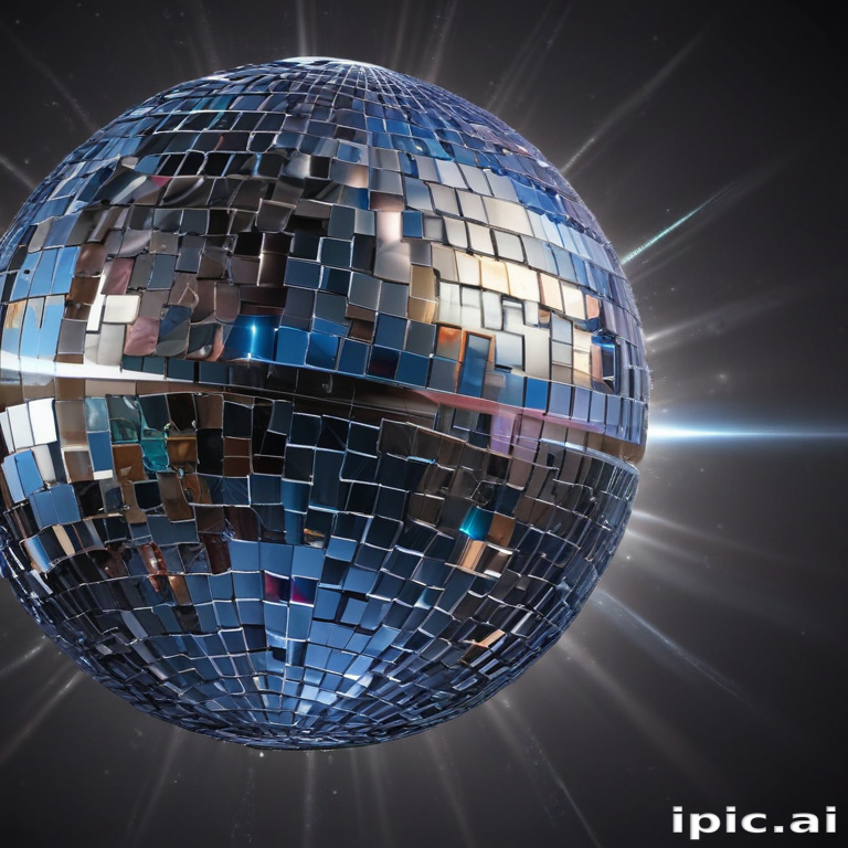Shimmering Disco Ball Radiating Light in a Dark Cosmic Background