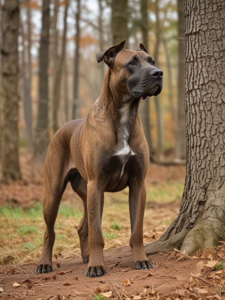 A Majestic Dog Standing Proudly Among Trees in a Forest Setting