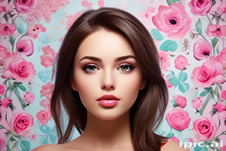 Portrait of a Young Woman Against a Vibrant Floral Background