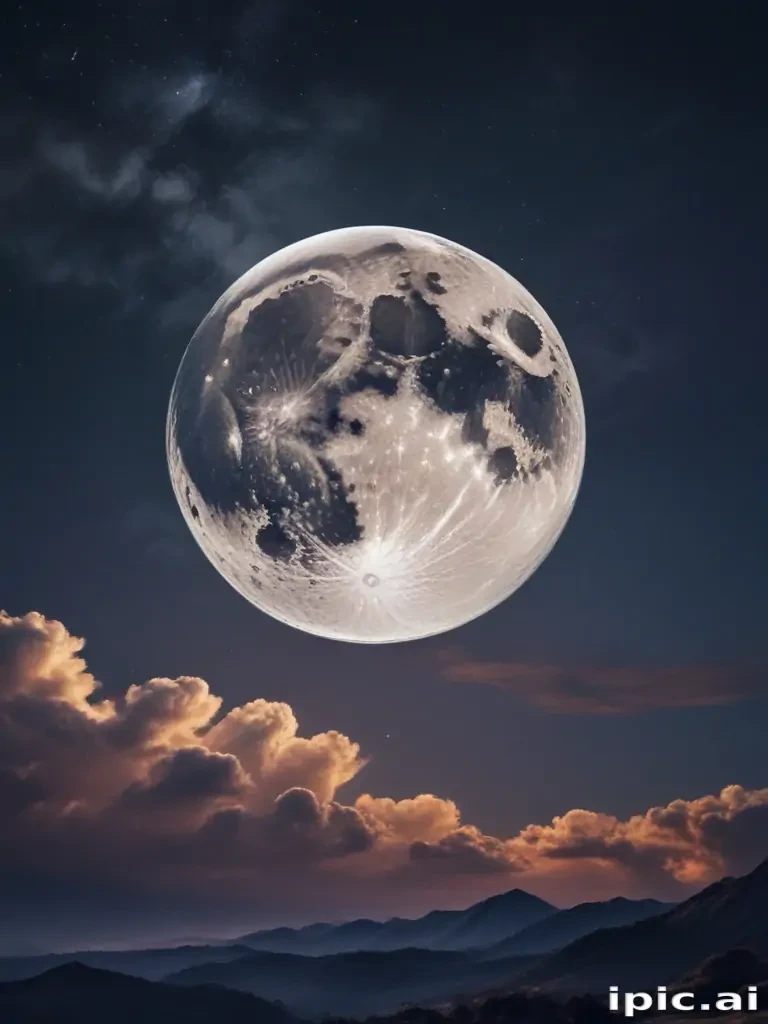 Majestic Full Moon Illuminating a Serene Mountain Landscape at Night