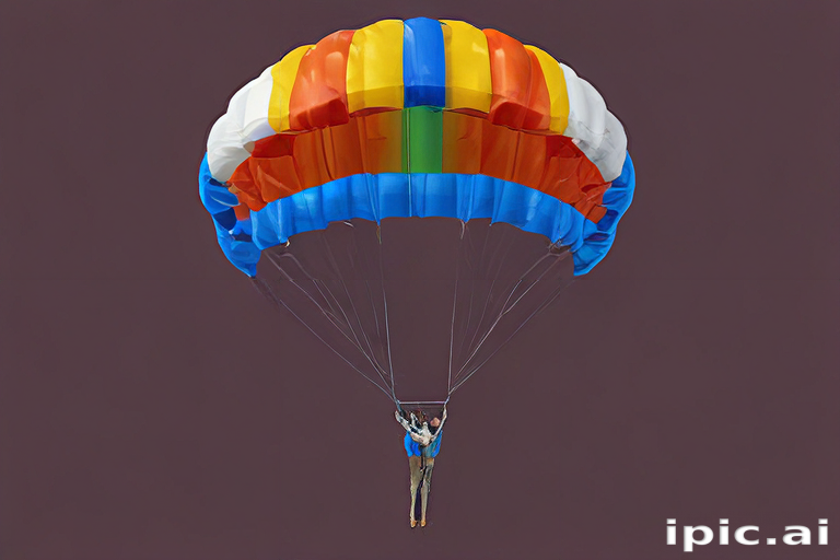 A Colorful Parachute in Action: A Thrilling Skydiver Descends Gracefully.