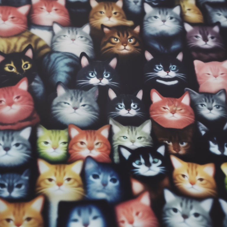 A Colorful Array of Cats Featuring Various Breeds and Expressions Together.
