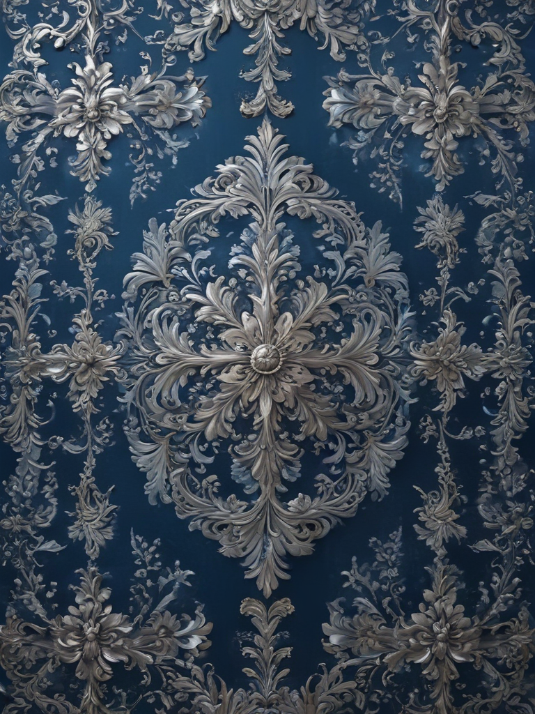 Intricate Silver Floral Patterns on Deep Blue Background Creating ...