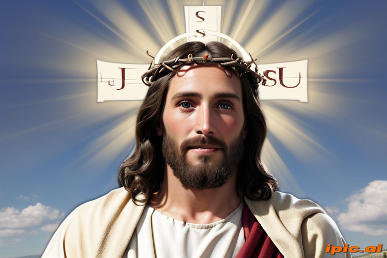 Radiant Portrait of Jesus Christ Surrounded by Divine Light and Symbolism