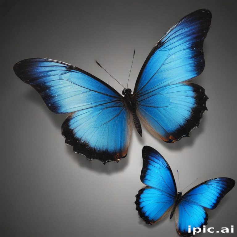 Stunning Blue Butterflies Captured in Flight Against a Dark Background