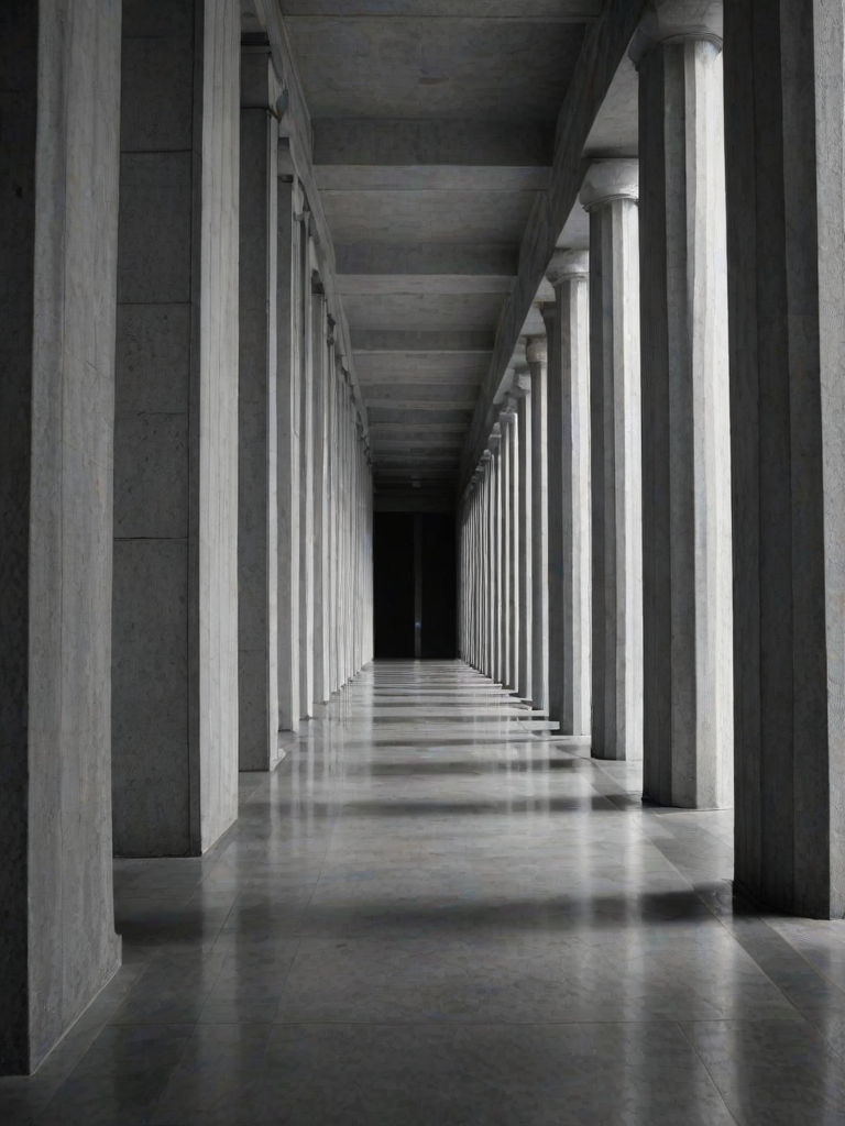 Majestic Hallway with Columns Leading to a Mysterious Dark Passageway