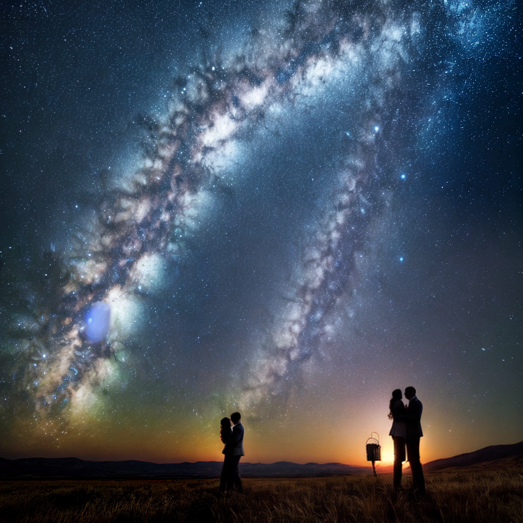 Two people hugging each other in the moonlight
