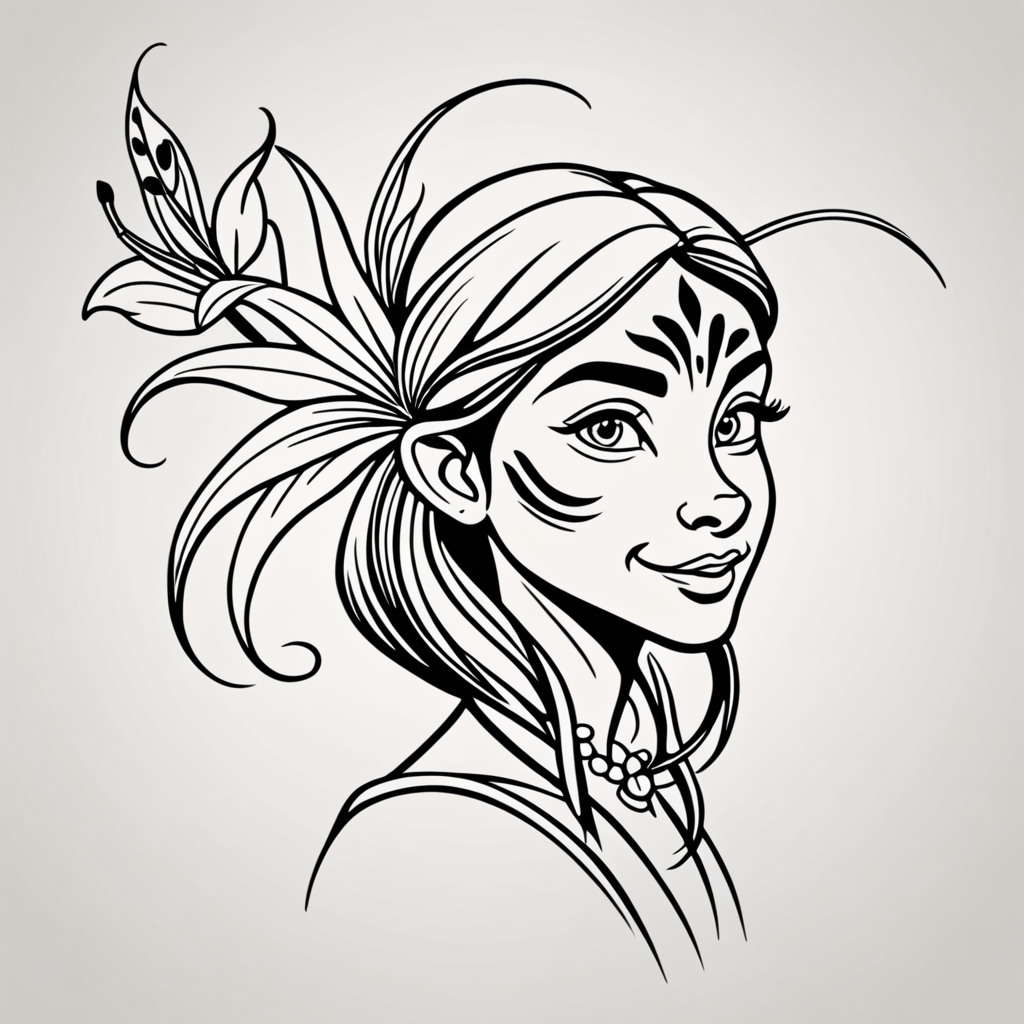Tiger Lily from cartoon Peter Pan line art. Profile view.