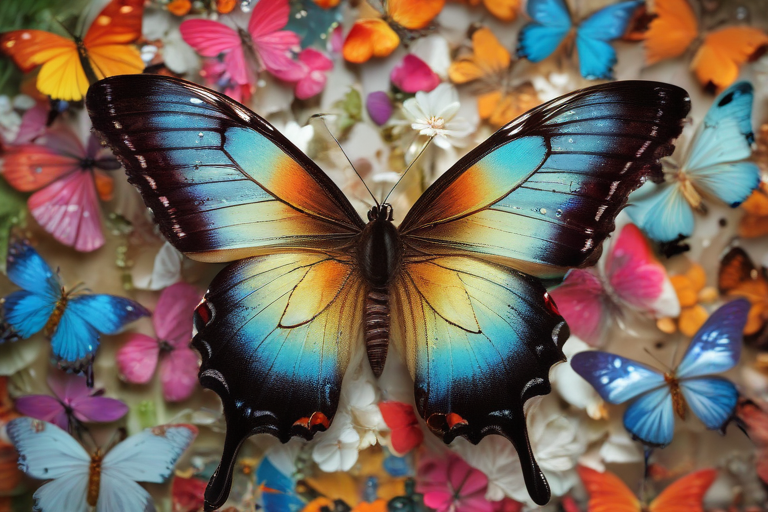 Colorful Butterfly Display Amidst a Vibrant Floral Background of ...