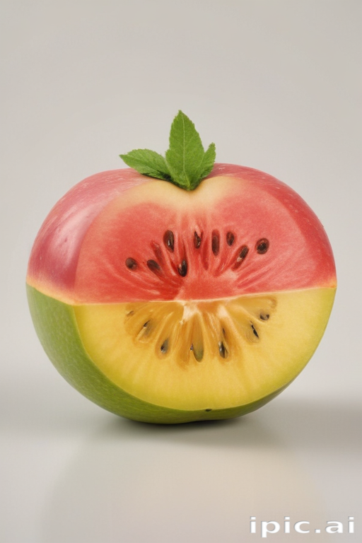 A Unique Hybrid Fruit Combining Watermelon and Apple in Vibrant Colors.